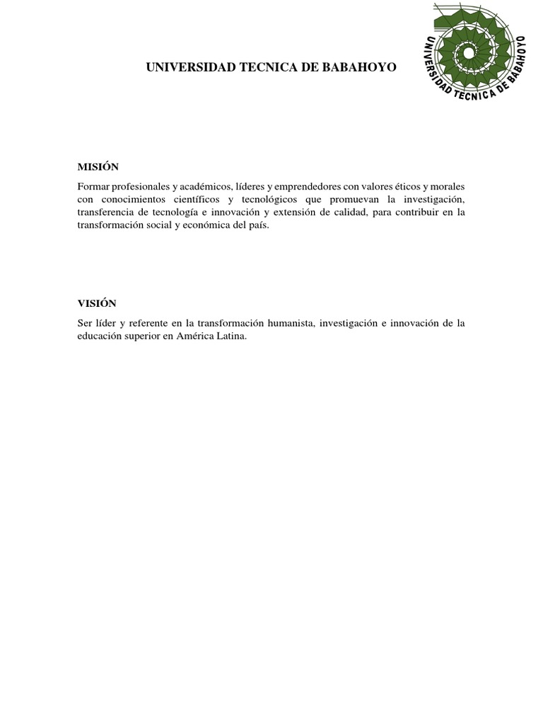 Universidad Tecnica de Babahoyo Mision Vision Valores | Big Bang | Universo