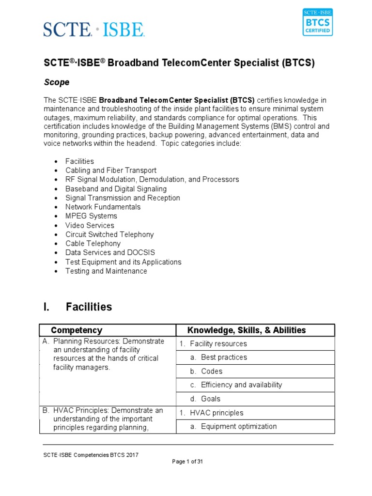 SCTE ISBE BTCS Broadband TelecomCenter Specialist Certification ...