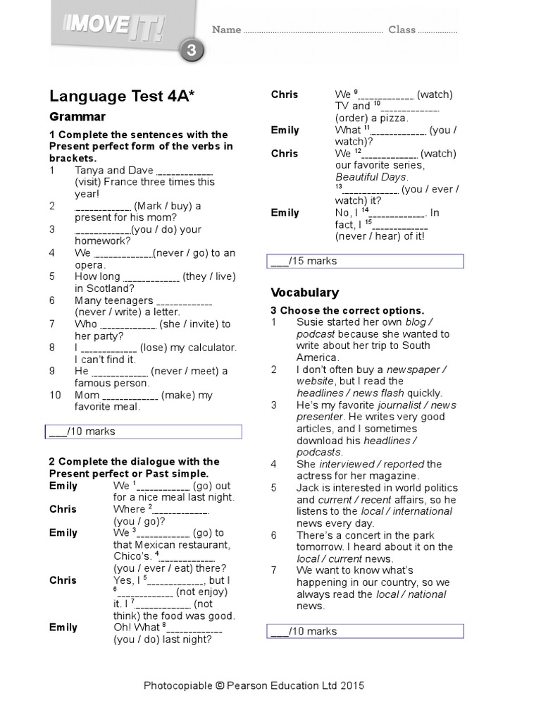 Language Test 4A : Grammar | PDF
