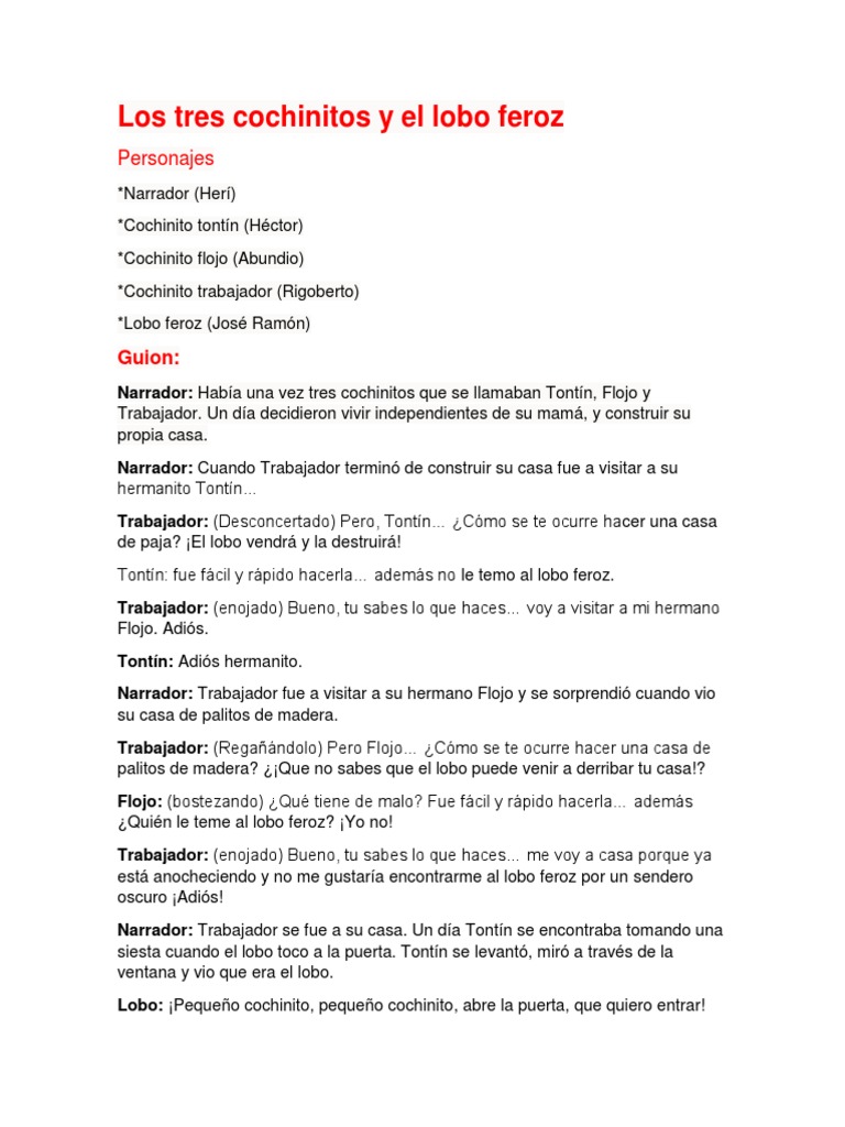 Los Tres Cochinitos Y El Lobo Feroz Pdf Ocio