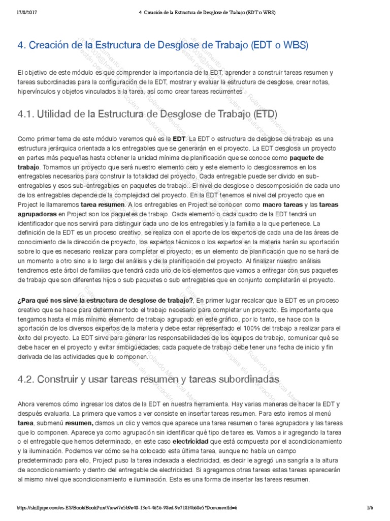 4-Creación de La Estructura de Desglose de Trabajo (EDT o WBS) PDF | PDF | Point and Click ...