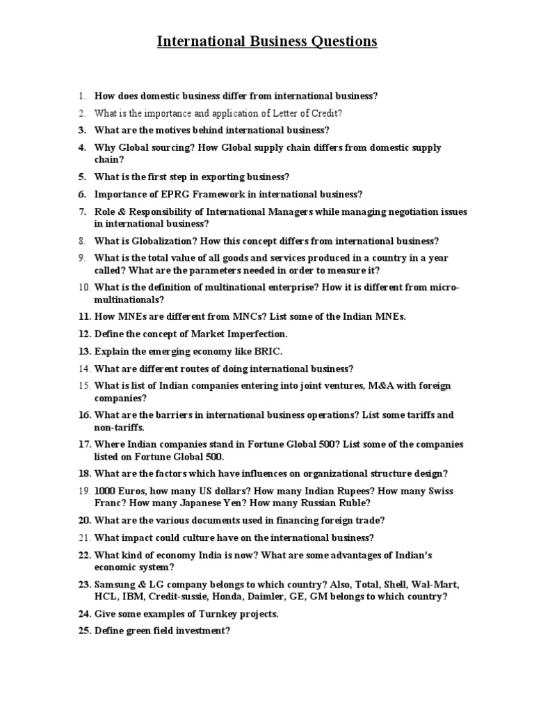 Questions in International Business | PDF | International Business ...