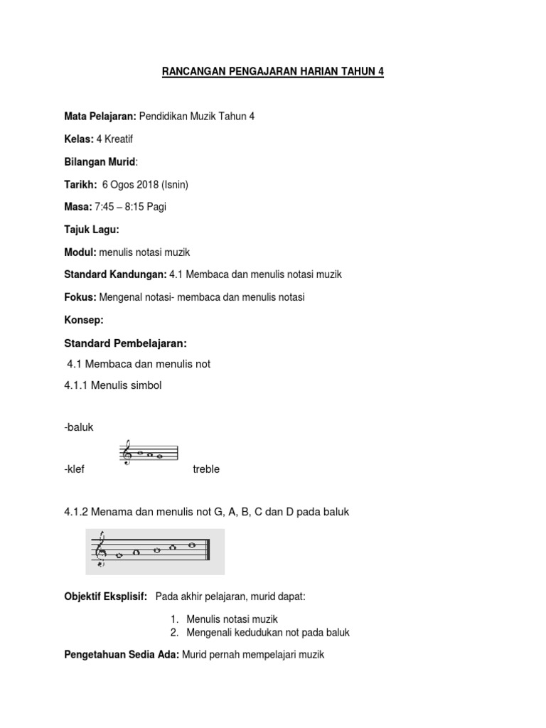 RPH MZ t4 Menulis Notasi | PDF