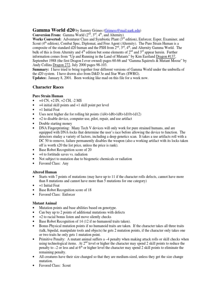 D20 Gamma World | PDF | Nature