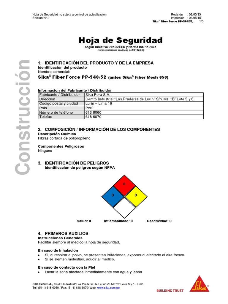 HS - Sika Fiber Force PP 540-52 | PDF | Carbón | Agua