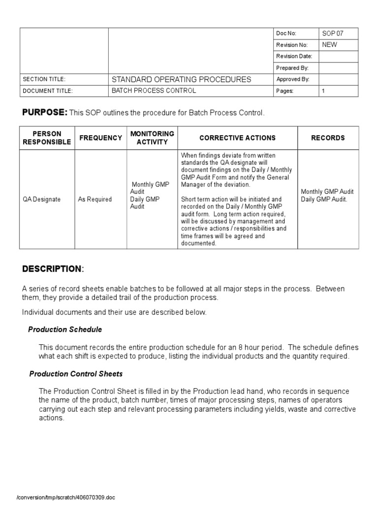 Batch Process Control SOP | PDF | Business