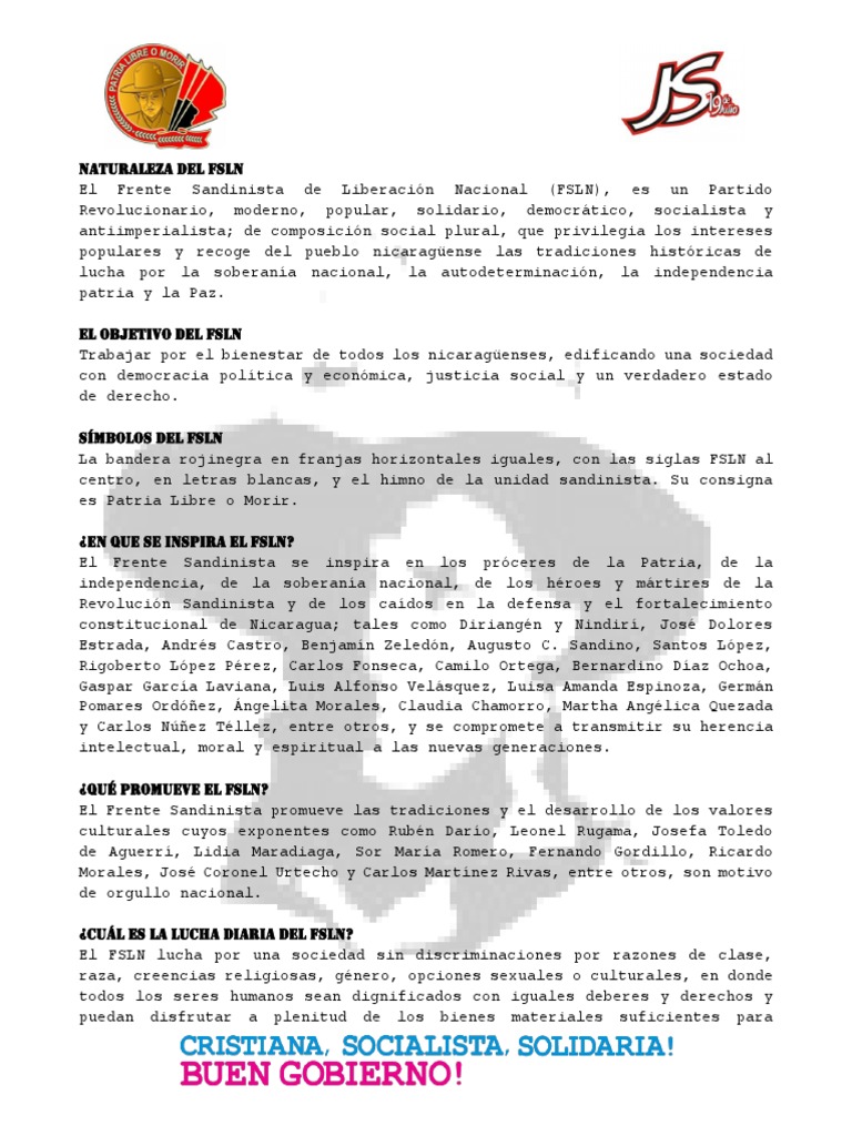 Principios y Símbolos del FSLN | PDF | Frente Sandinista de Liberación ...