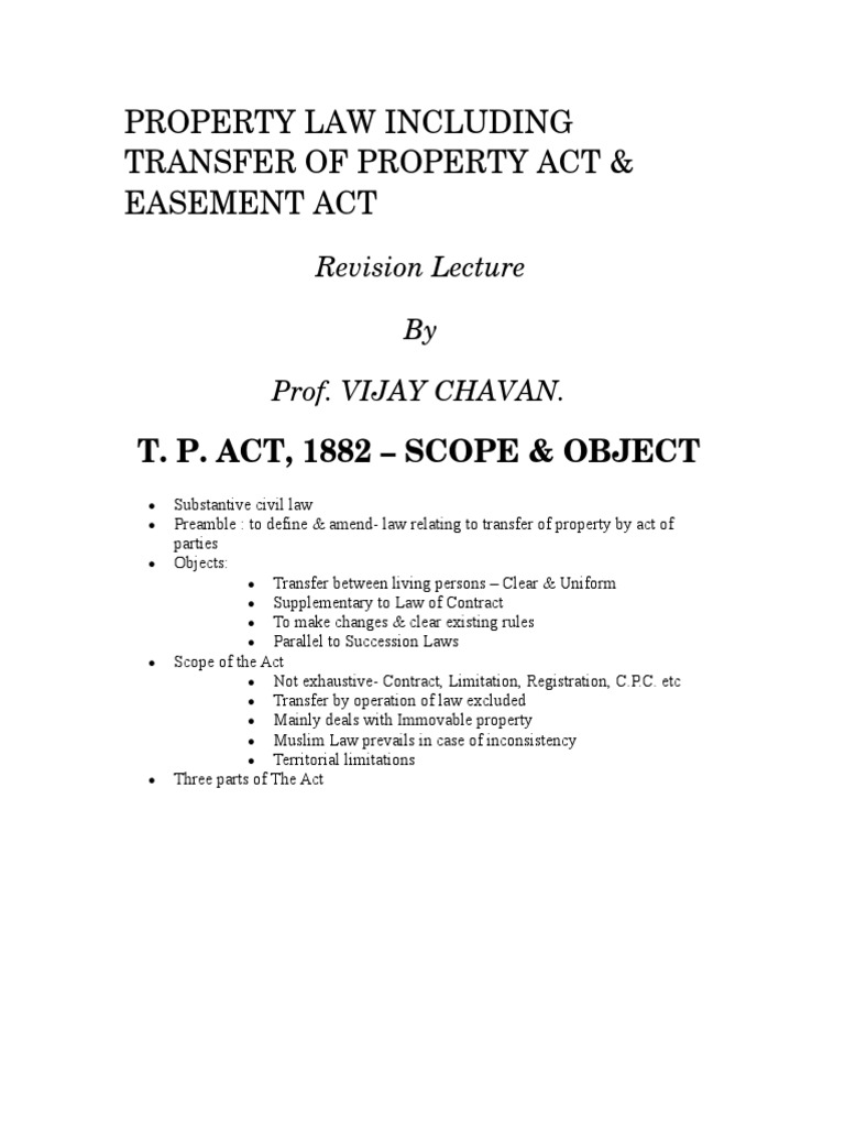 Property Law Including Transfer of Property Act | PDF