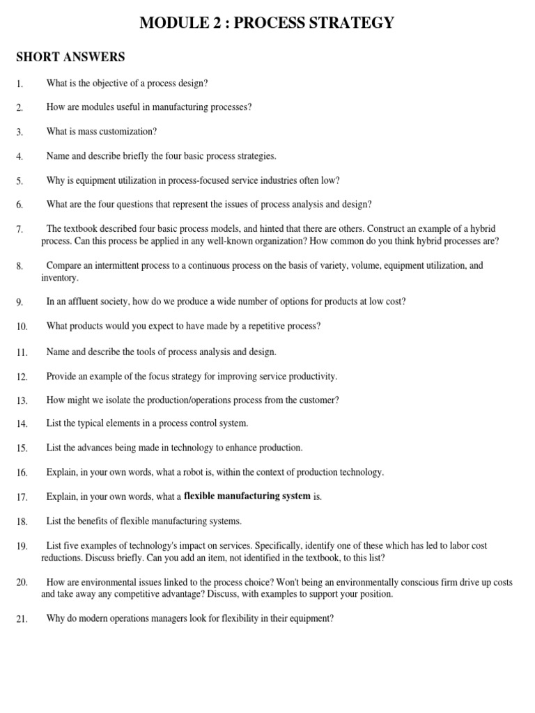 Module 2: Process Strategy: Short Answers | PDF | Business