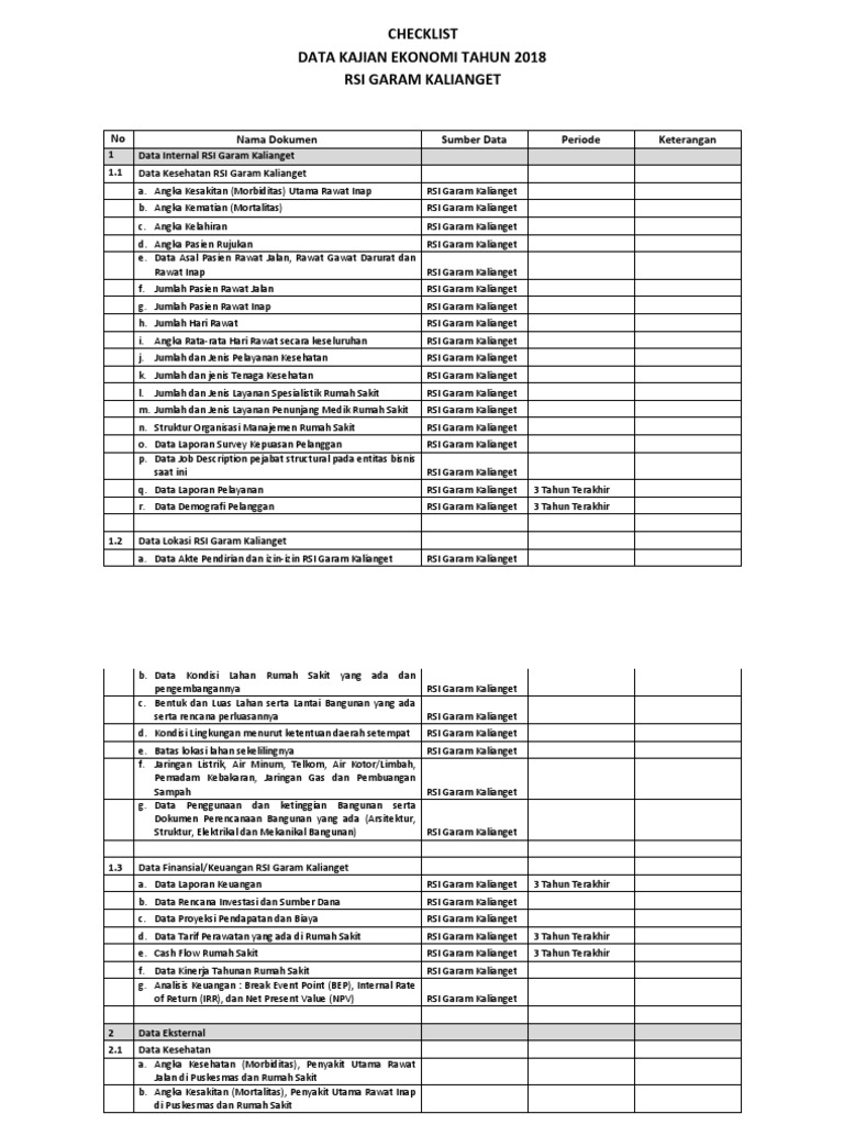 Contoh Checklist RS | PDF