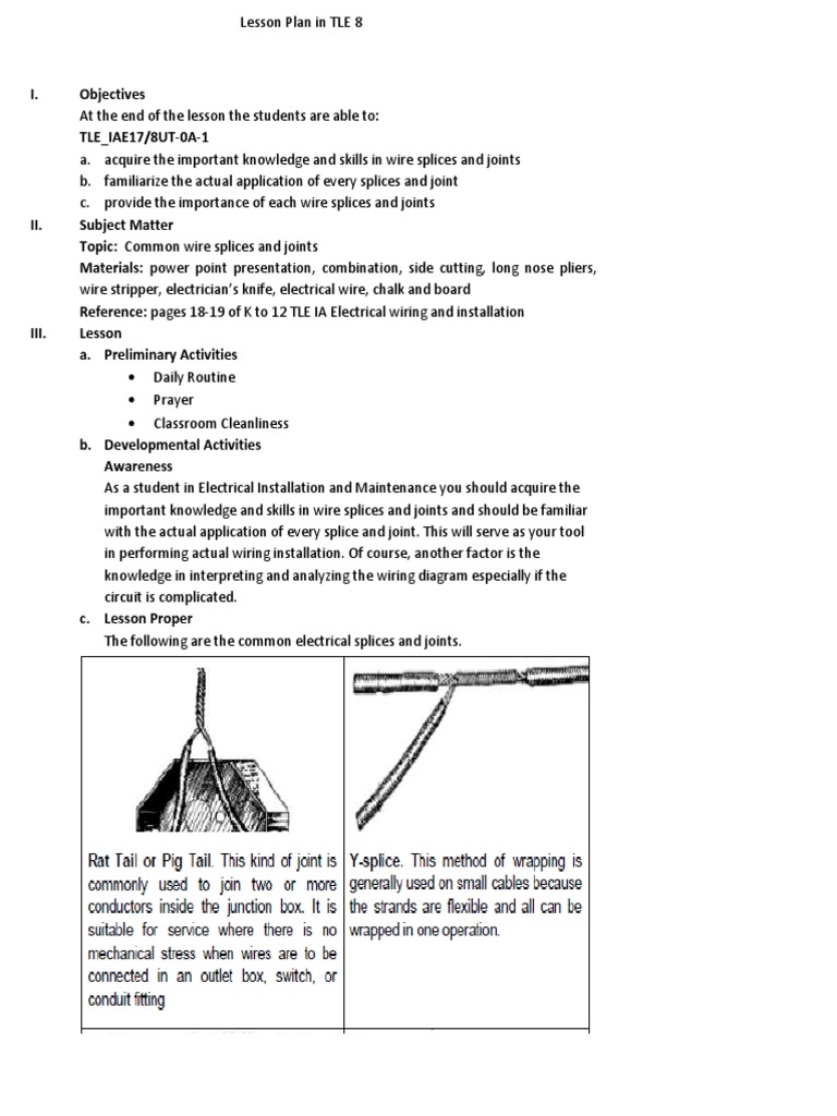 Wire Splices and Joints Lesson Plan | PDF | Electrical Wiring | Lesson Plan