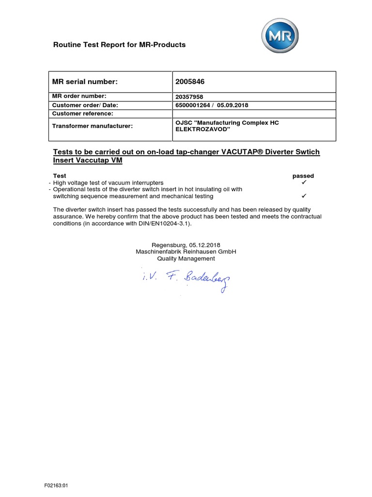 Routine Test Report For MR-Products | PDF