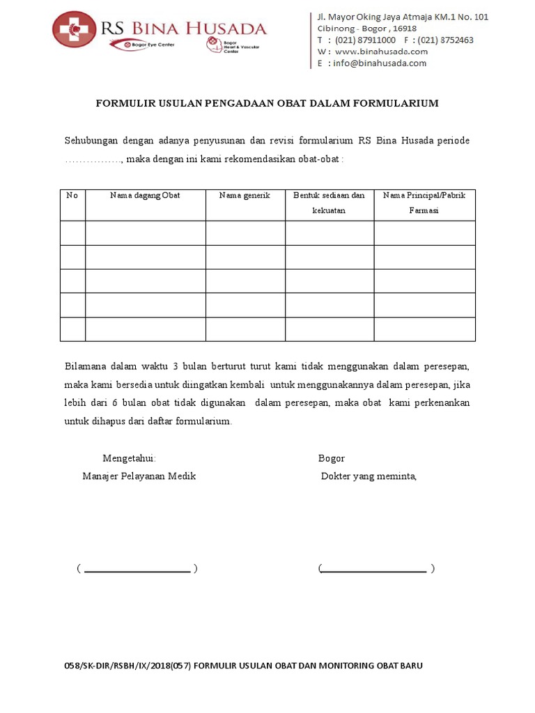 Formulir Usulan Obat Dan Monitoring Obat RSBH - Google Dokumen | PDF