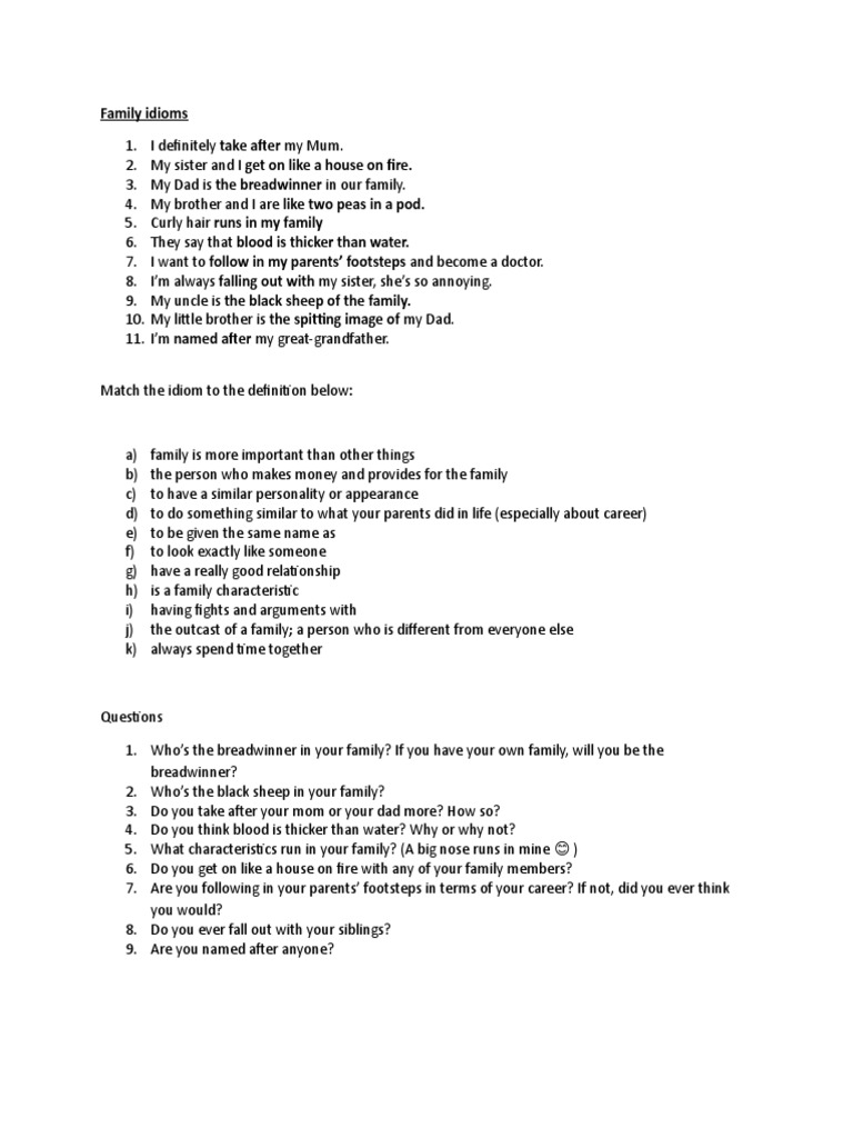 CAE Family Idioms | PDF