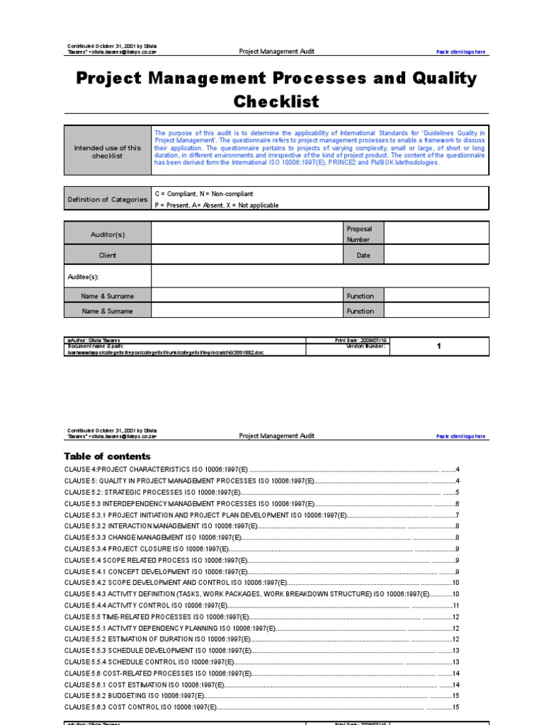 PM Audit Questionnaire | PDF | Project Management | Audit