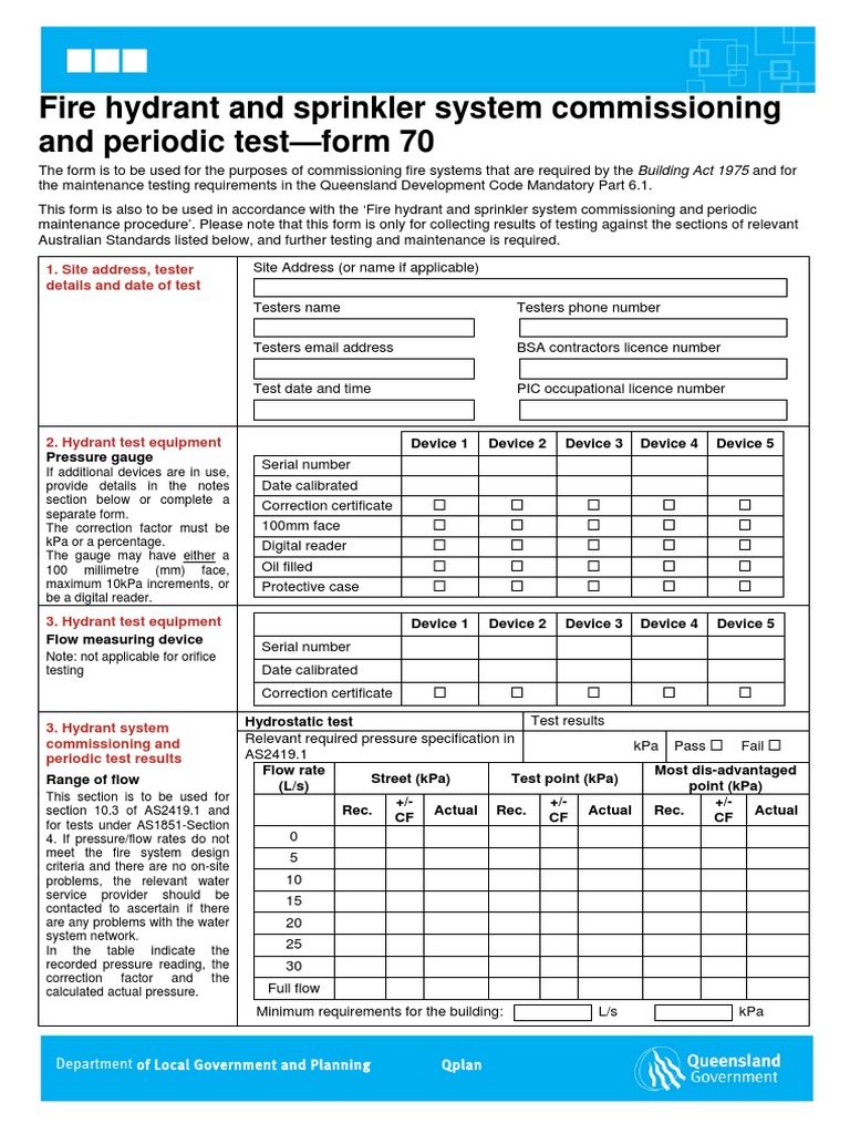 Form 70 Fire Hydrant and Sprinklers | PDF | Fire Sprinkler System ...