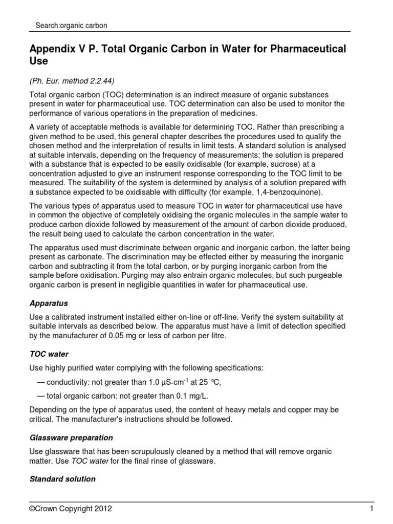 TOC Pharmaceutical | PDF | Total Organic Carbon | Chemical Substances