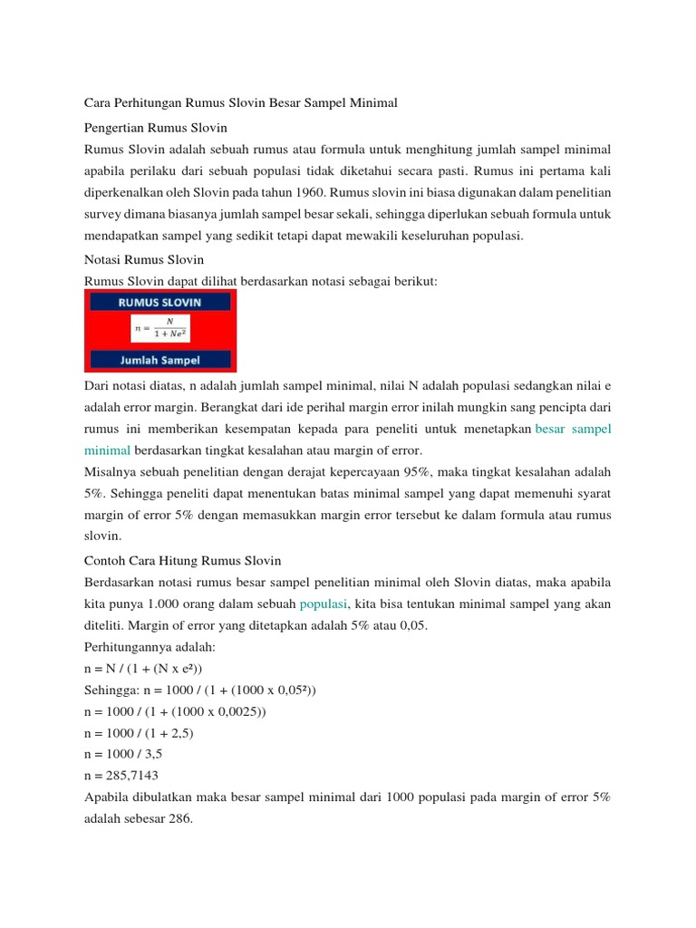 Rumus Slovin Cara Hitung Rumus Slovin Besar Sampel