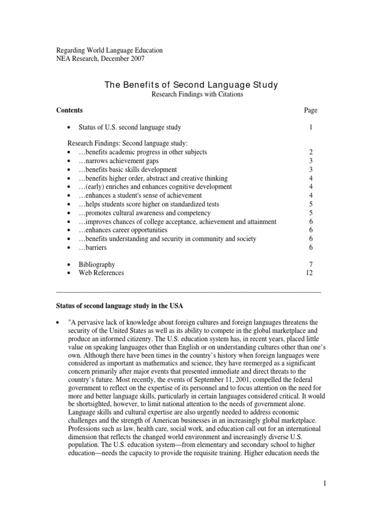 Benefits of Second Language Education | PDF | Language Arts & Discipline