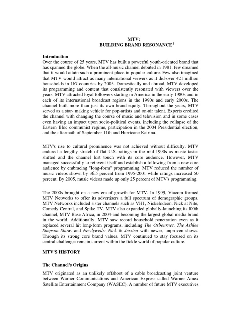 MTV Building Brand Resonance | PDF | Mtv | Viacom