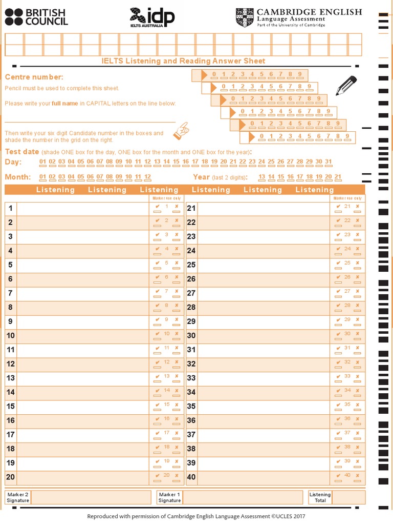 IELTS Listening Answer Sheet | International English Language Testing ...