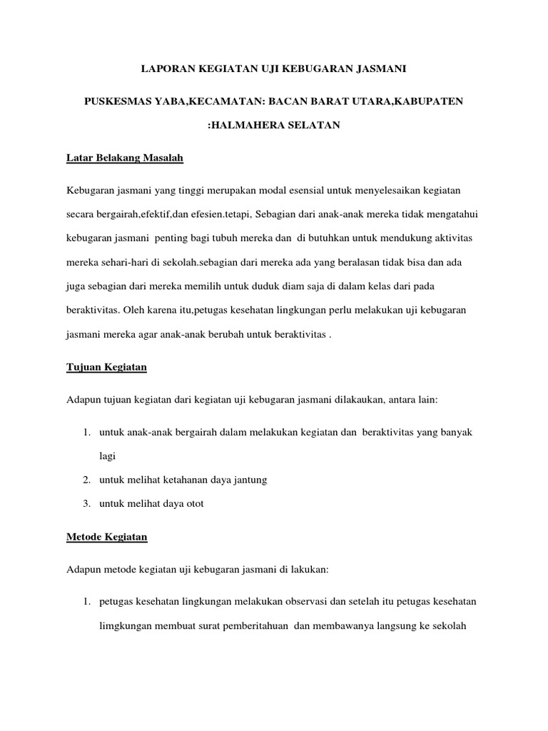 Laporan Kegiatan Uji Kebugaran Jasmani | PDF