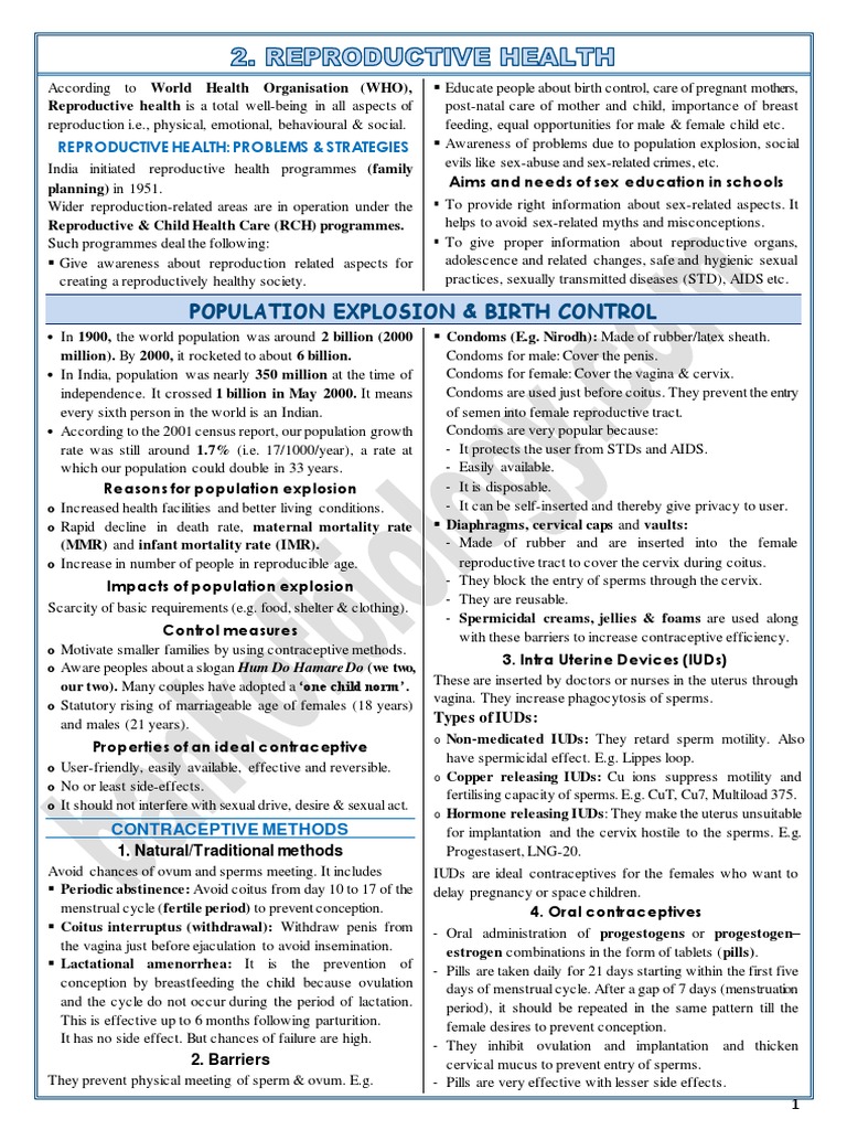 4 Reproductive Health-Notes | PDF | Birth Control | Sexually ...