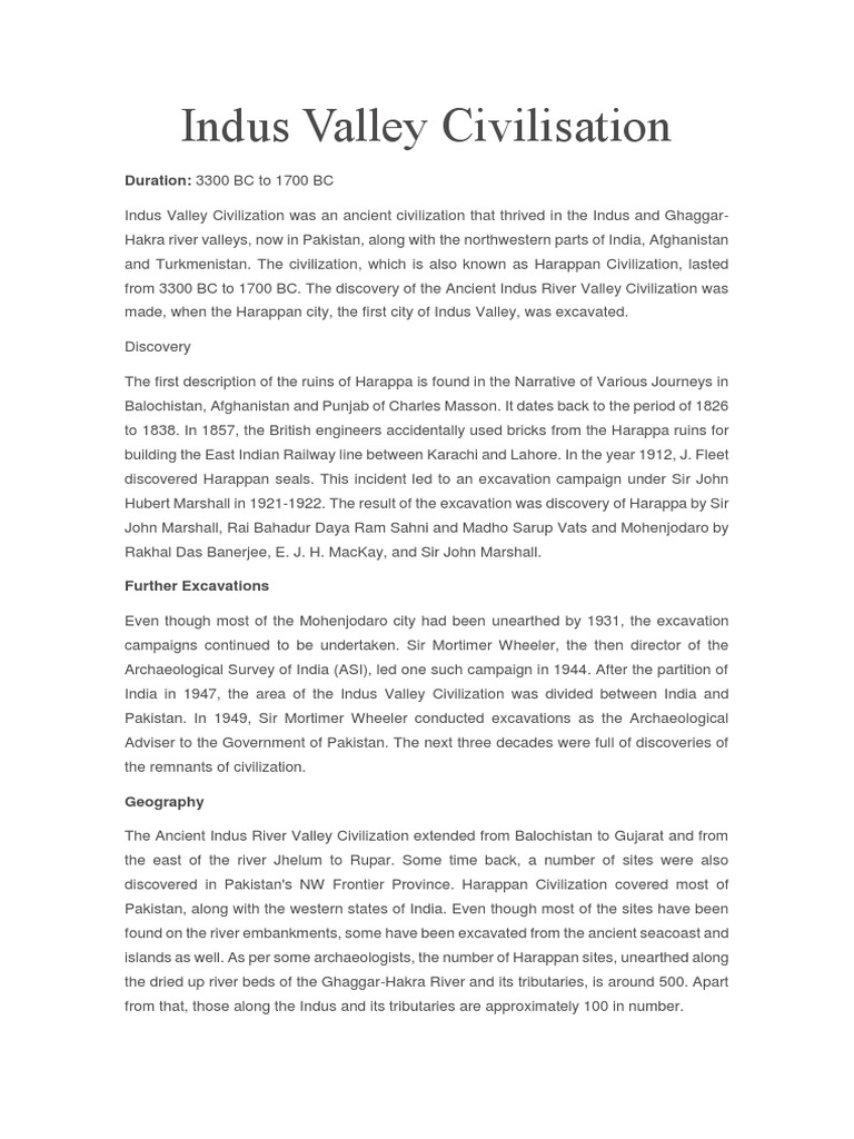 Indus Valley Civilisation | PDF | Archaeology