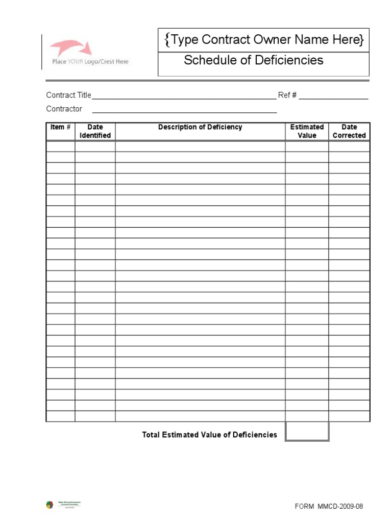 08 Schedule of Deficiencies1 | PDF