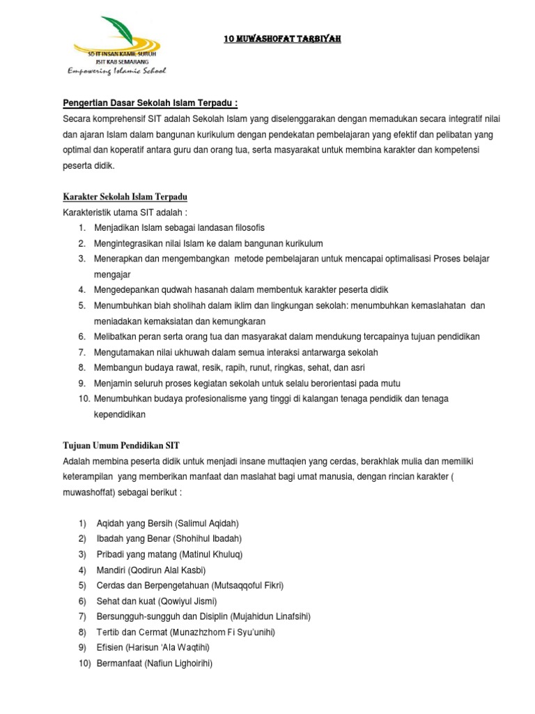 10 Muwashofat Tarbiyah SD | PDF