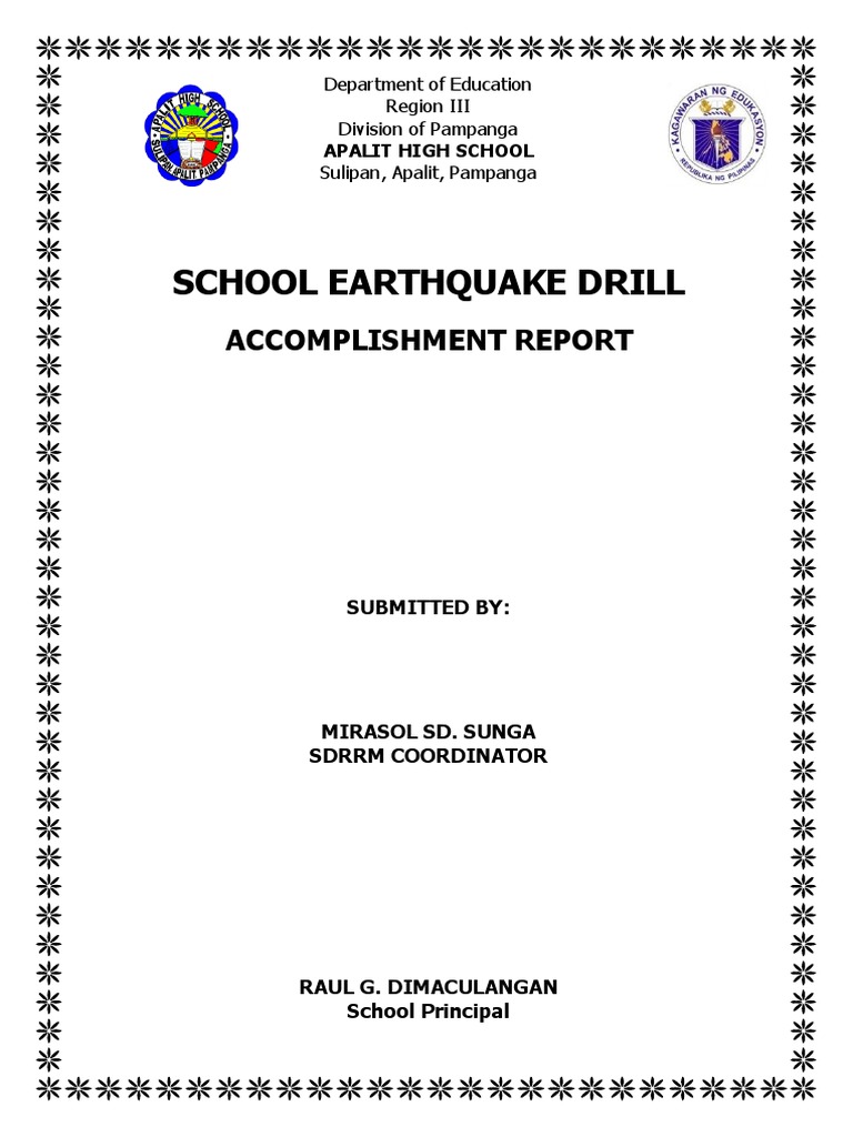 School Earthquake Drill: Accomplishment Report | PDF | Emergency ...
