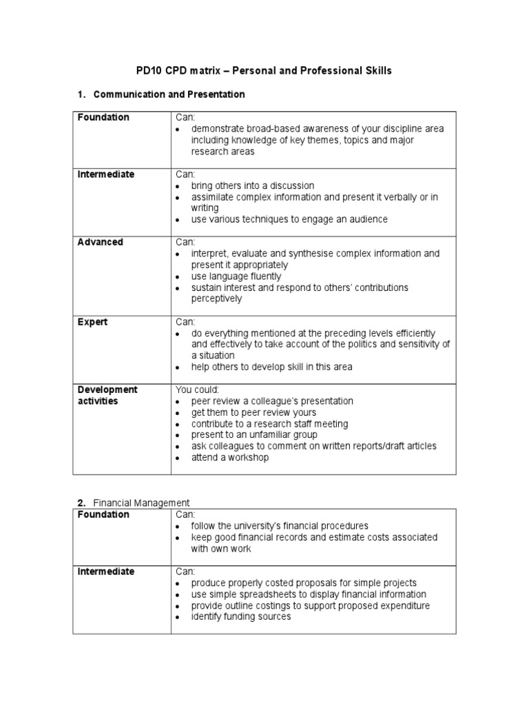 Matrix Personal and Professional Skills | PDF | Expert | Numerical Analysis