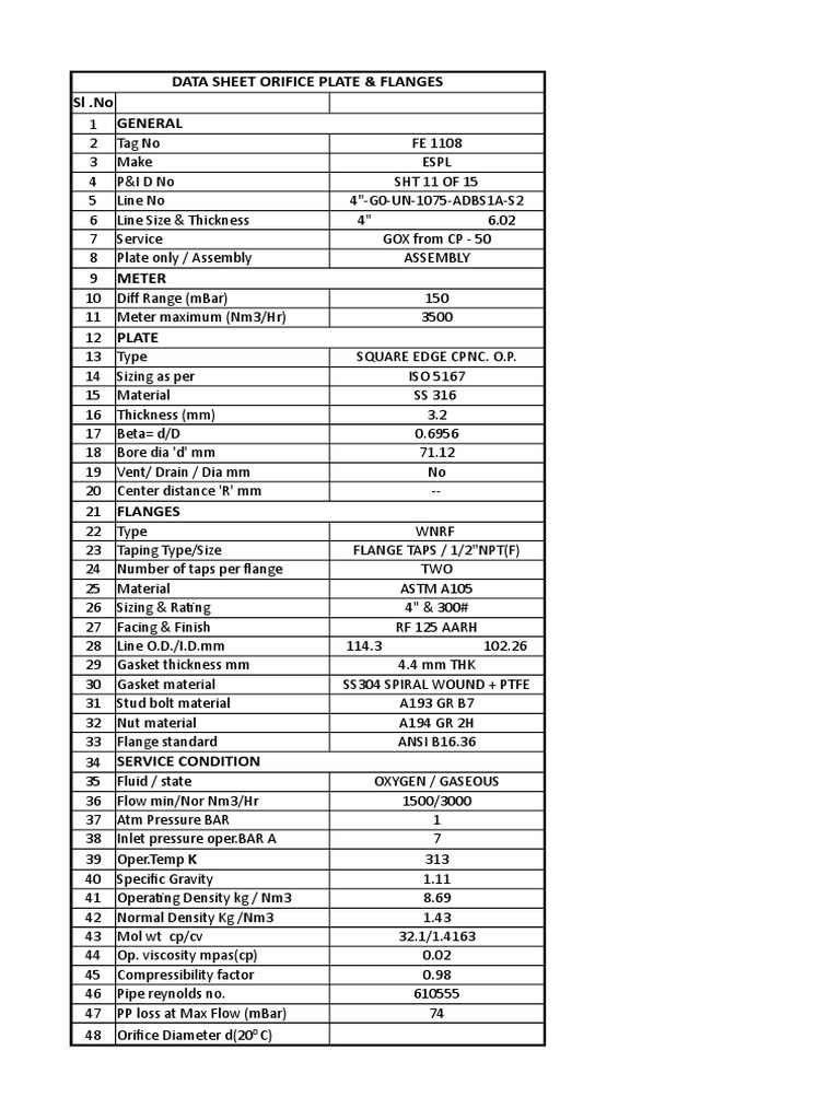 Inst Data Sheet Orifice Plate | PDF | Soft Matter | Applied And ...