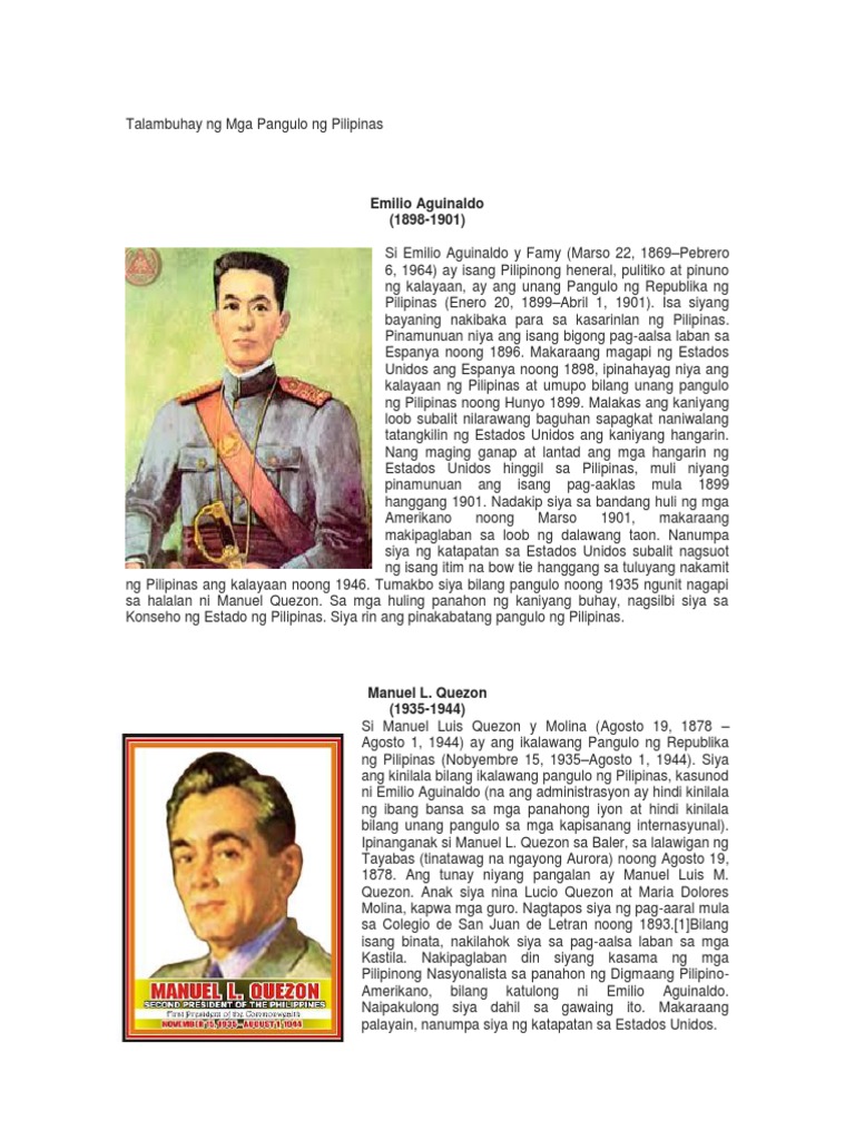 Talambuhay NG Mga Pangulo NG Pilipinas | PDF