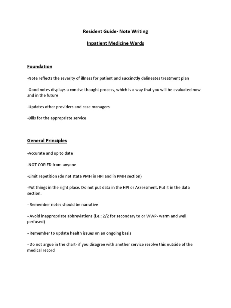 Resident Guide-Note Writing Inpatient Medicine Wards | PDF