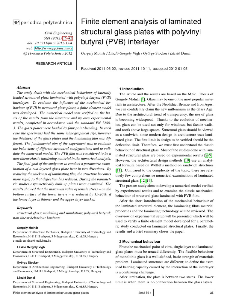 Finite Element Analysis of Laminated Structural Glass Plates With ...
