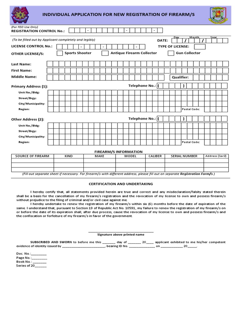 Individual Application For New Registration of Firearm/S | PDF ...