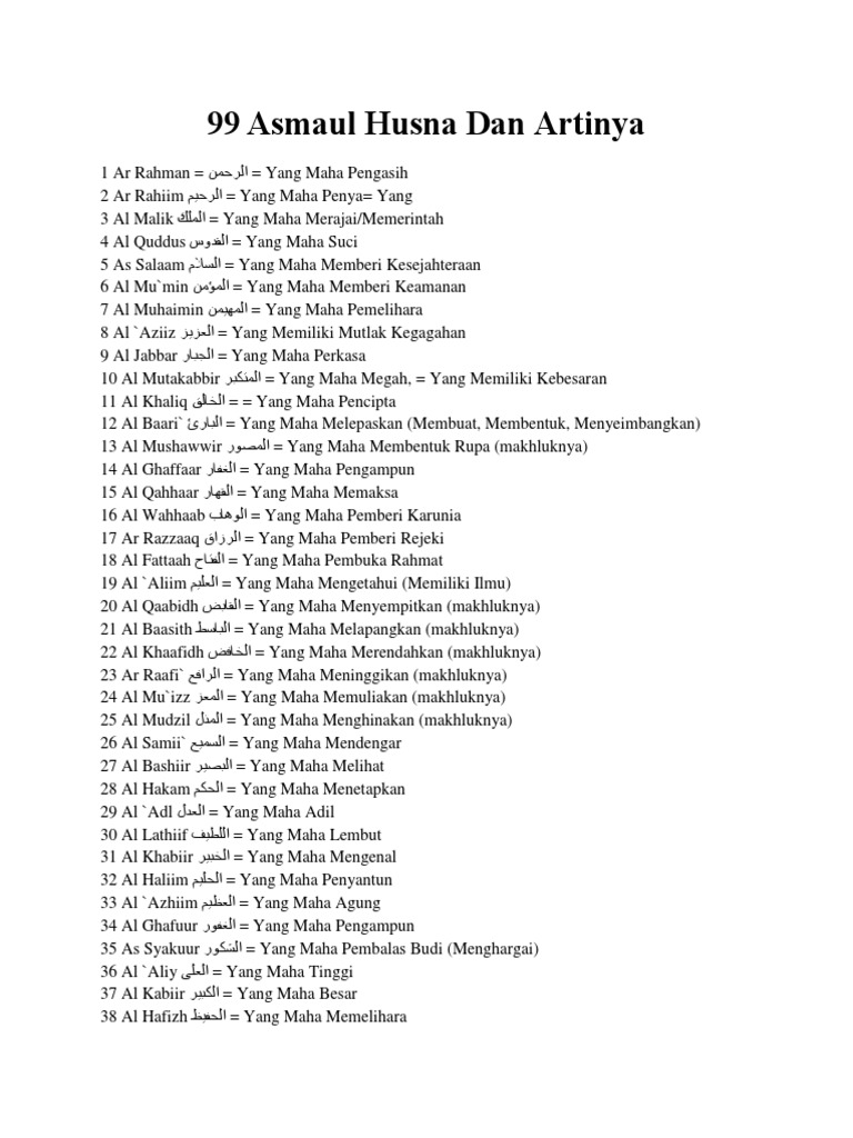 99 Asmaul Husna Dan Arti | PDF