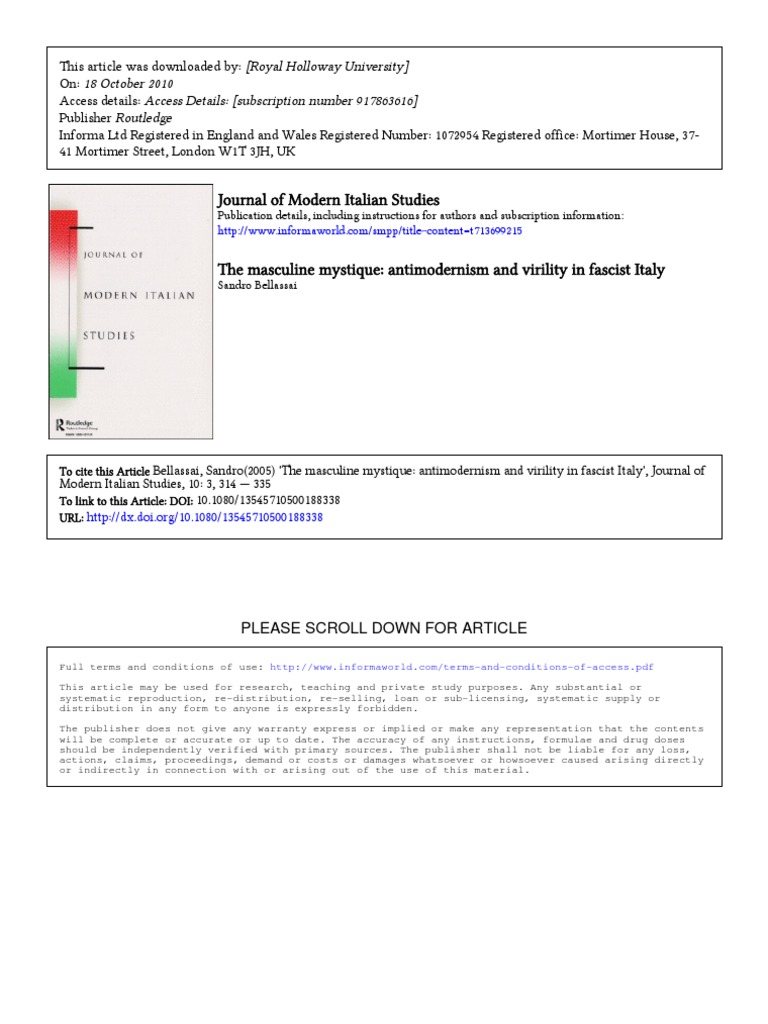 Bellassai Sandro - The Masculine Mystique Anti Modernism and Virility ...