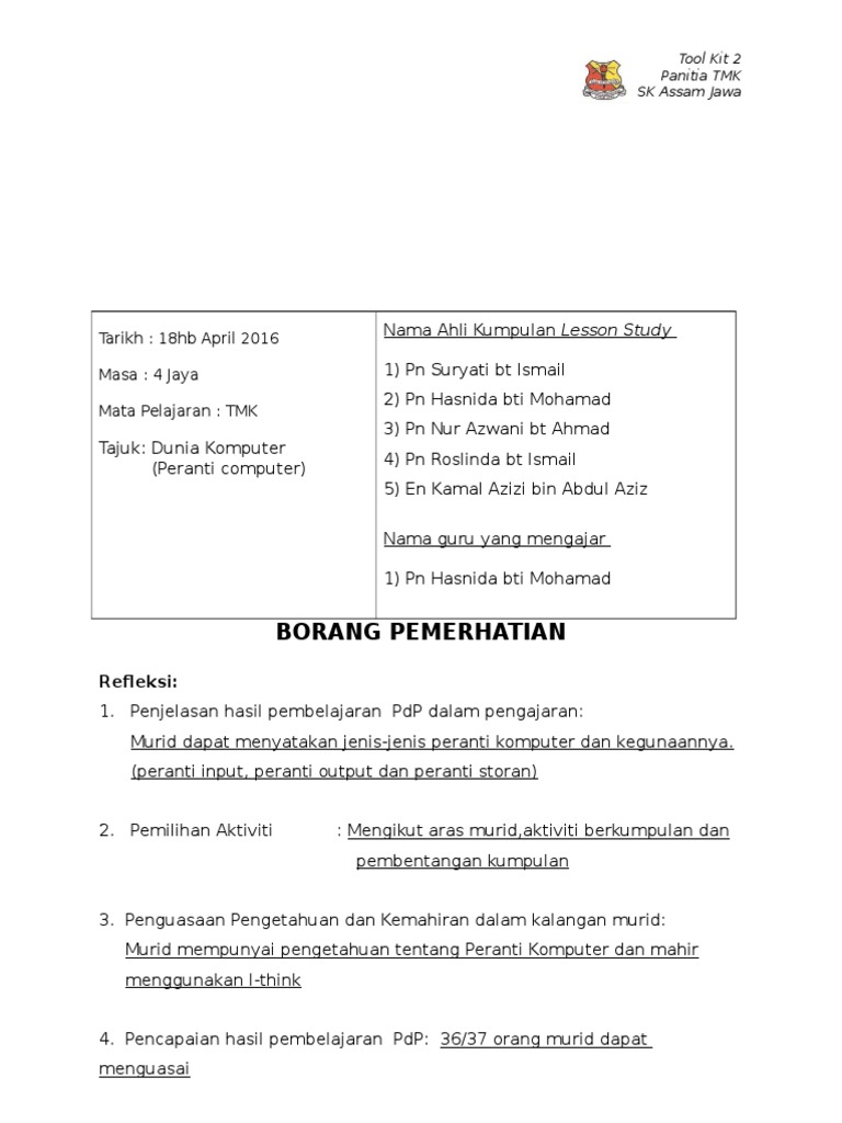 Tool Kit LS 2 - Borang Pemerhatian | PDF