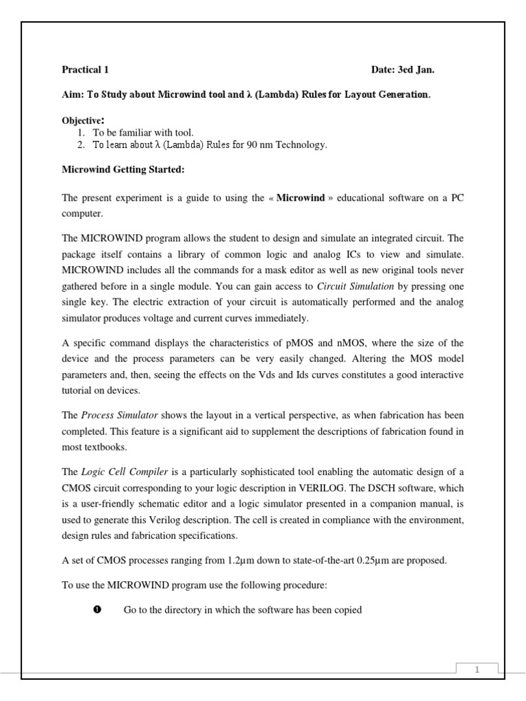 Vlsi Lab Manual-Microwind PDF | Download Free PDF | Mosfet | Vhdl