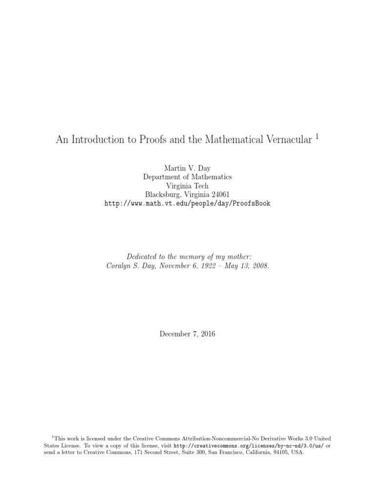 An Introduction To Proofs and The Mathematical Vernacular | PDF ...