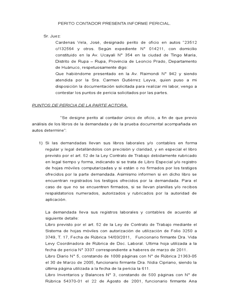 Informe Pericial Contable Laboral | PDF | Salario | Distribución de ...