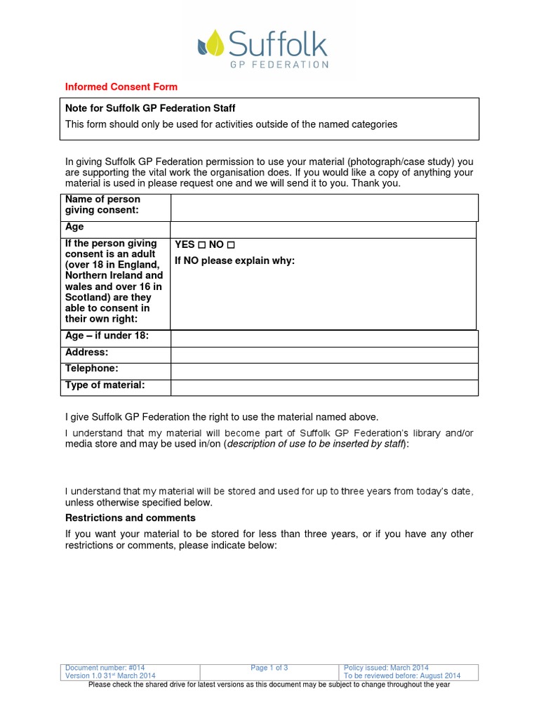 Minor Operations Consent Form GP v1 0 250116 | PDF | Signature | Social ...