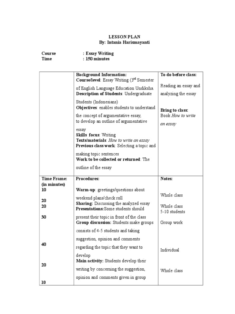 Assignment 7 Lesson Plan | PDF | Essays | Language Education