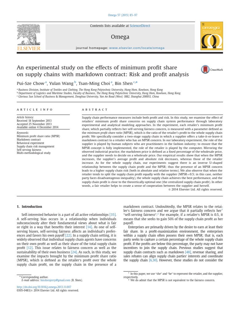 Omega: Pui-Sze Chow, Yulan Wang, Tsan-Ming Choi, Bin Shen | PDF ...