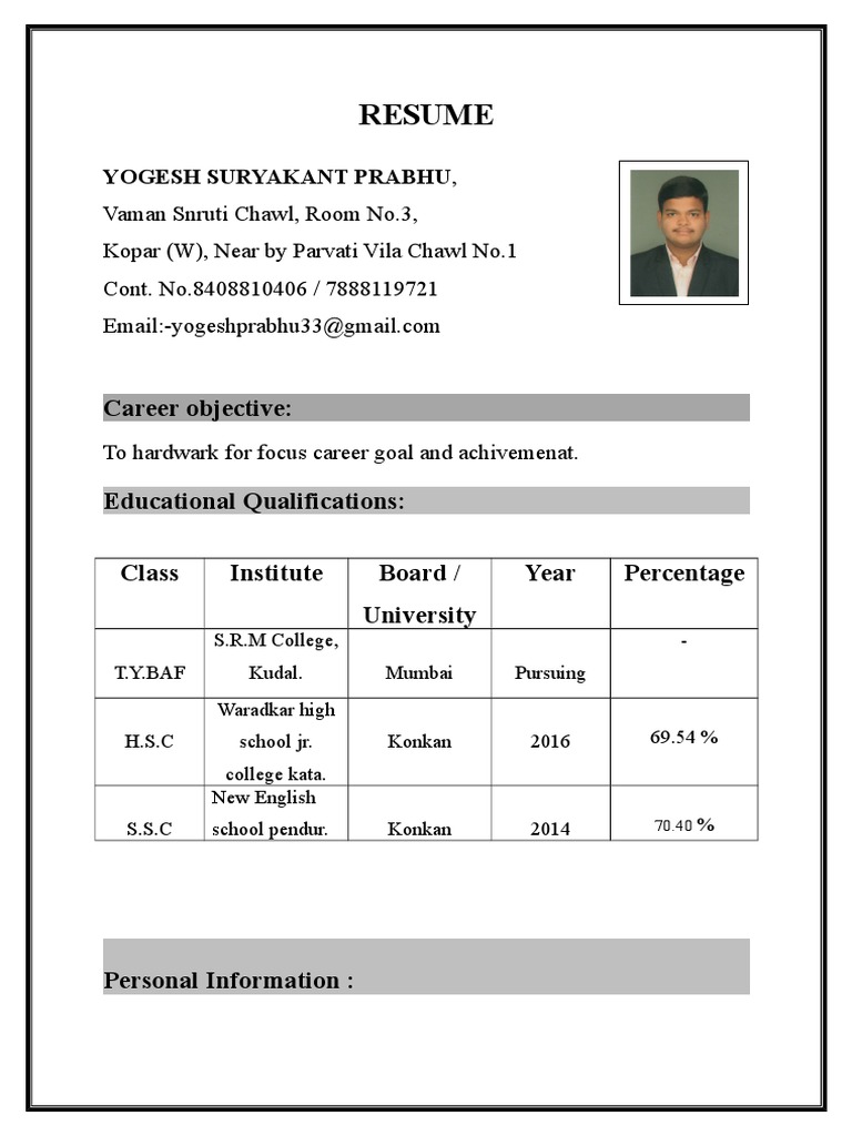 Yogesh Prabhu Resume Summary | PDF
