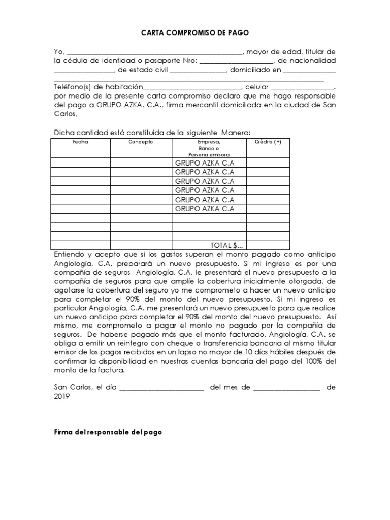 Carta Compromiso de Pago | PDF | Presupuesto | Bancos