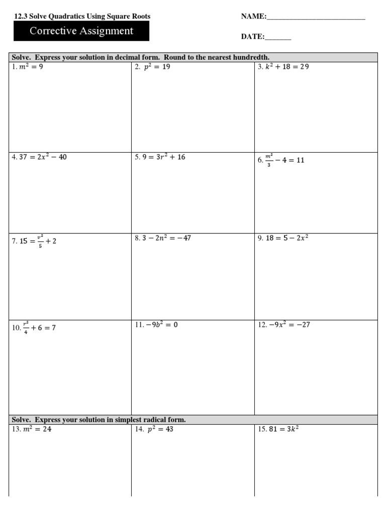 Solve Quadratics with Square Roots | PDF