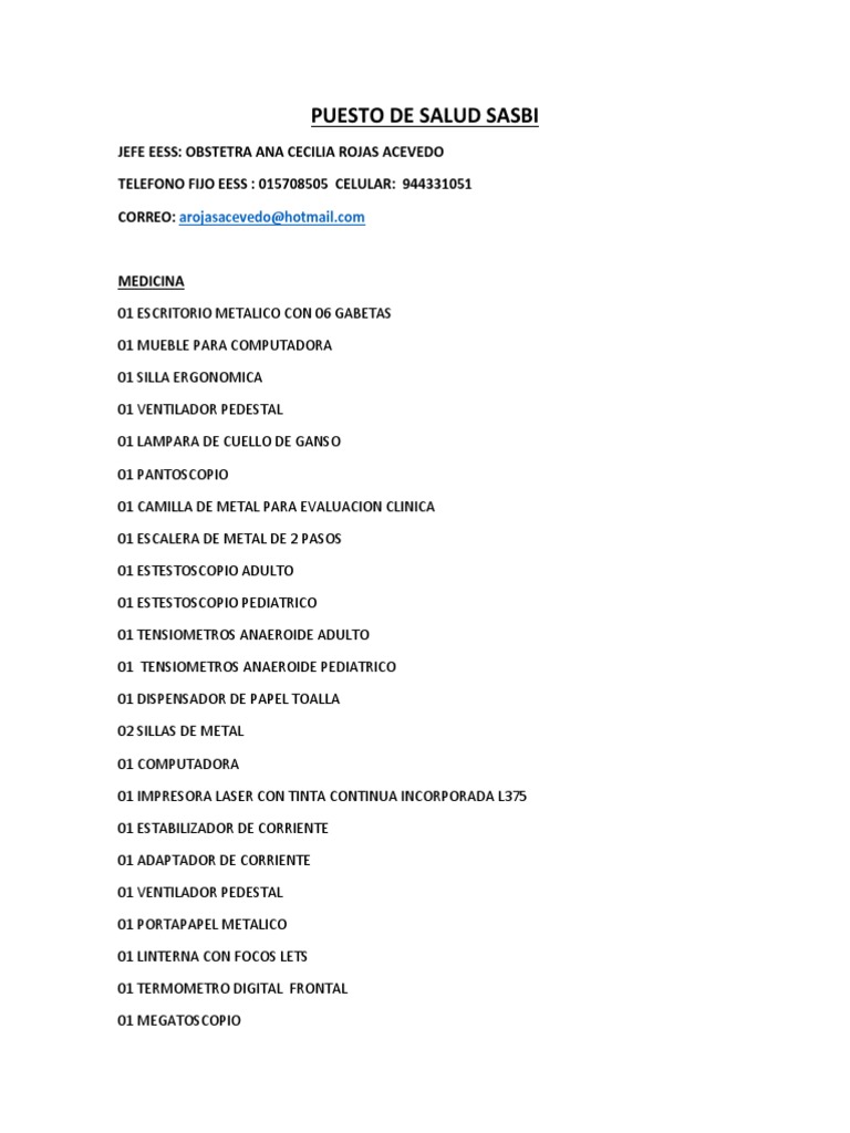 Requerimiento Puesto de Salud Sasbi | PDF | Cambio tecnológico | Equipo ...